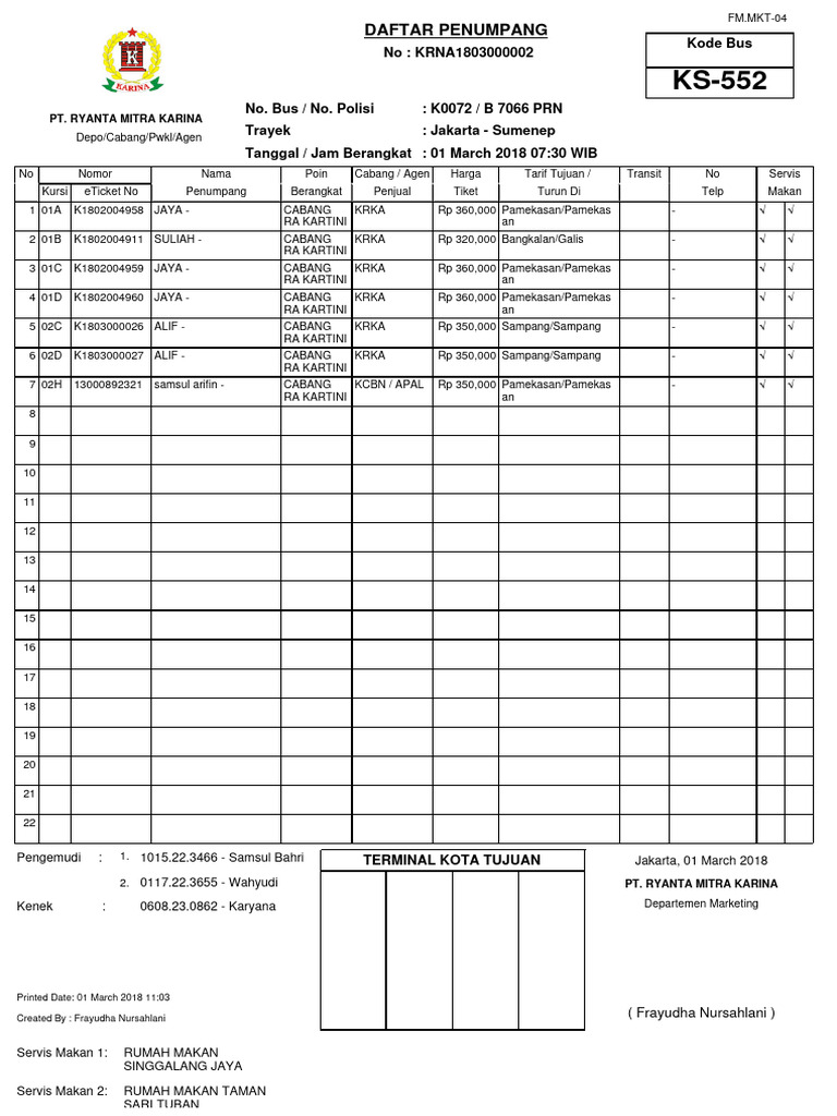 RPT Passenger List | PDF