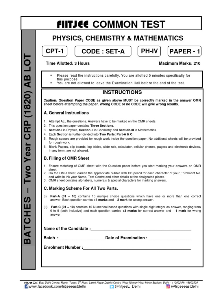 JEE - ADV Paper 1 Two - Year - 1820 - AB LOT - CPT 1 - PH - 240728 - 170746 | PDF | Sphere