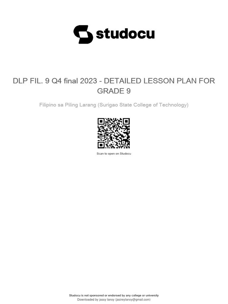 DLP Fil 9 q4 Final 2023 Detailed Lesson Plan For Grade 9 | PDF