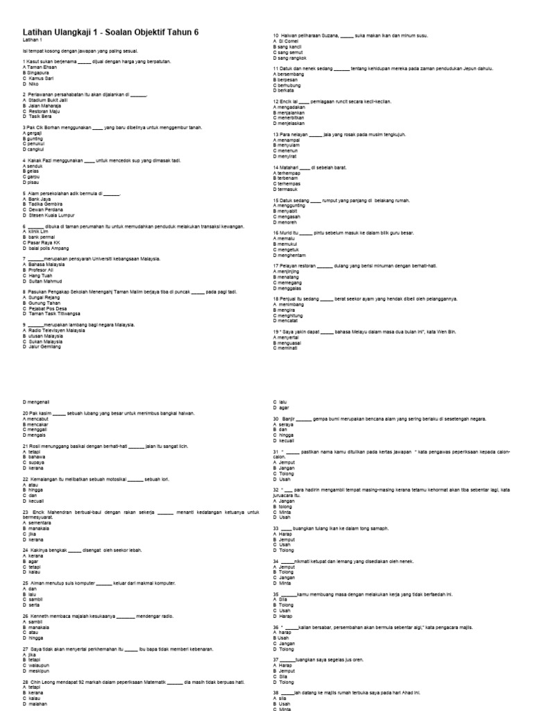 Tahun 6 Bm Latihan Ulangkaji 1 Pdf