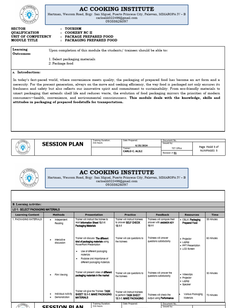 Session Plan - Carlo Alili | PDF | Packaging And Labeling | Personal Protective Equipment