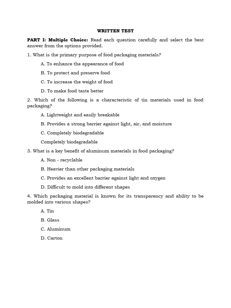 Written Test | PDF | Packaging And Labeling | Shelf Life