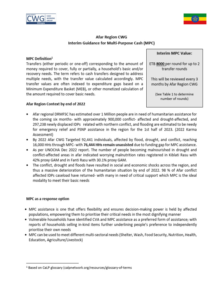 AFAR MPC Interim Guidance Final | PDF | Internally Displaced Person