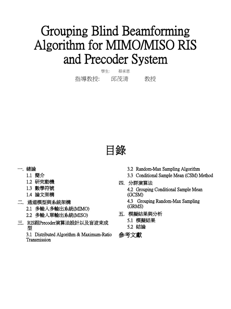 Blind Beamforming For MIMOMISO RIS and Precoder | PDF