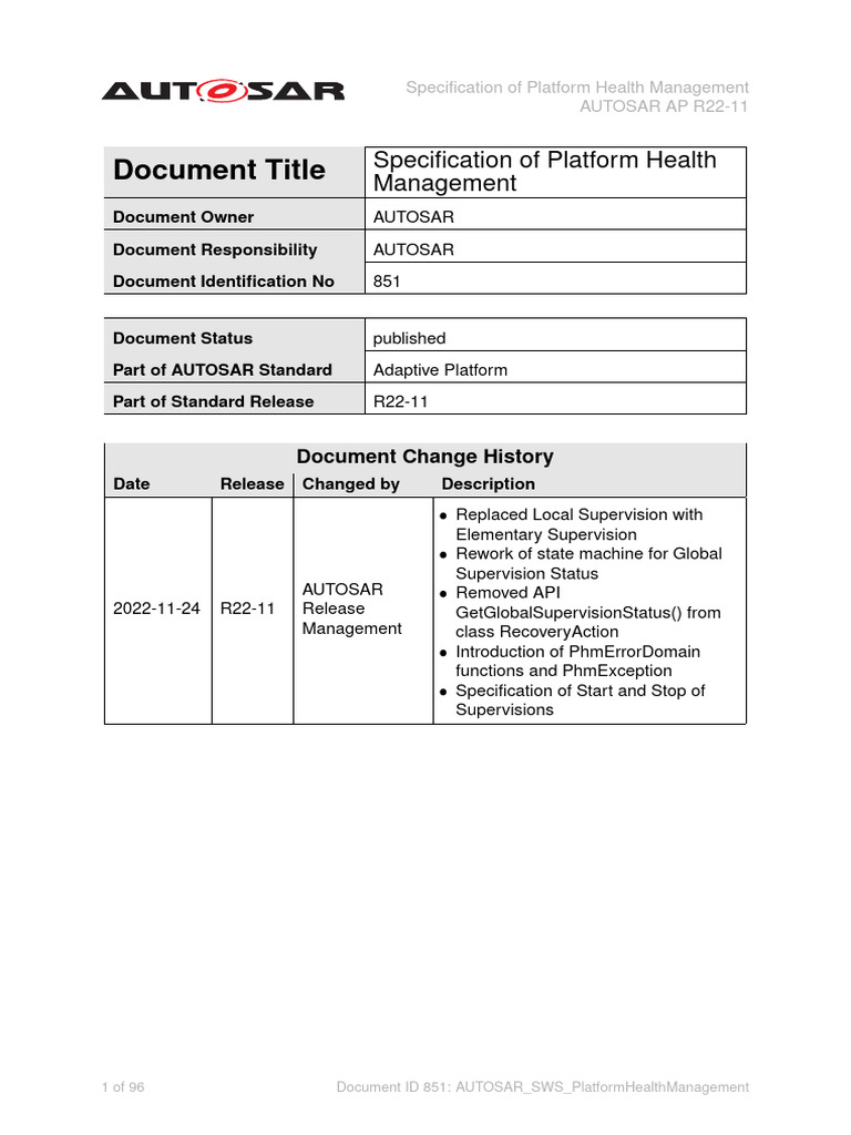 AUTOSAR_SWS_PlatformHealthManagement | PDF | Specification (Technical ...