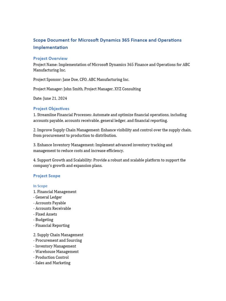 D365 FO Scope Document | PDF | Computing | Business