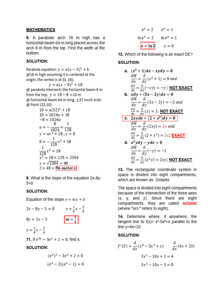 Parabolic Arch and Slope Calculations | PDF | Mathematical Physics ...