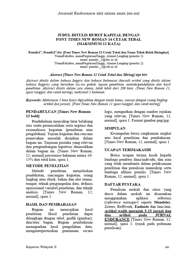 Panduan Penulisan Jurnal Endurance | PDF