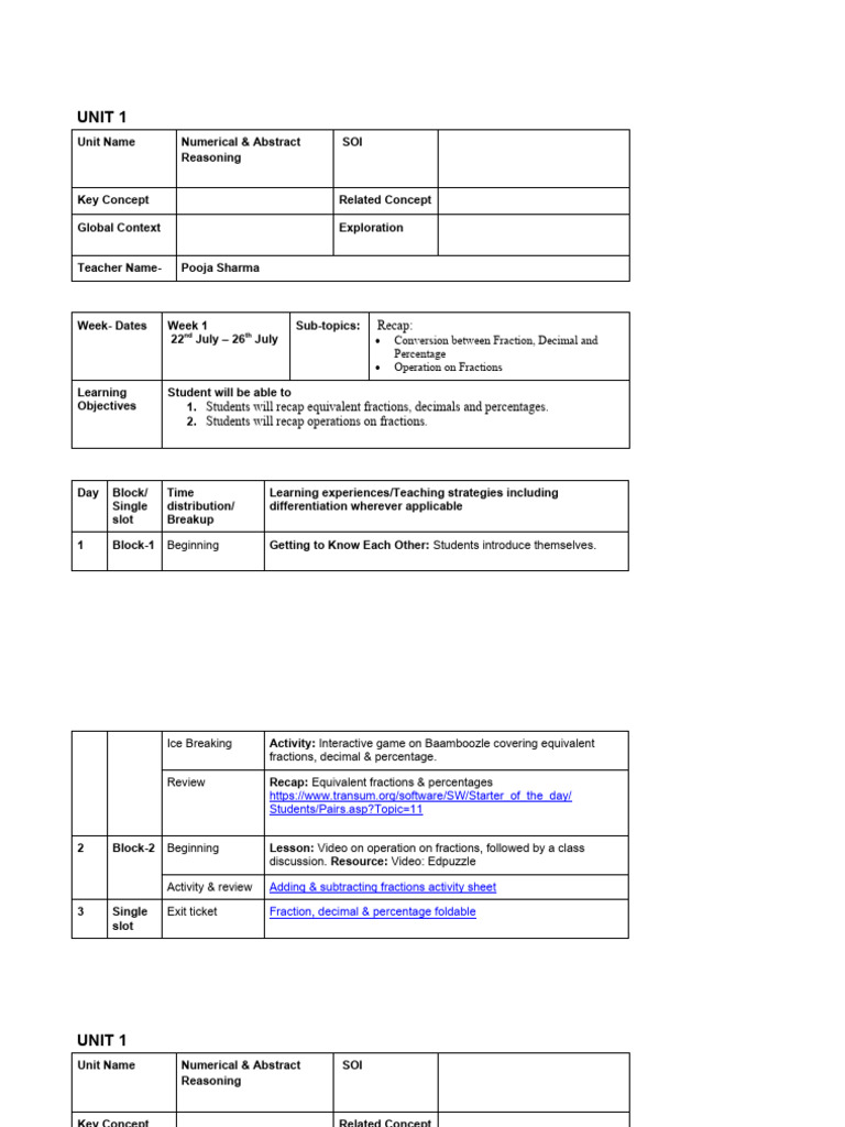 MYP-2 Weekly Planner Sem-1 | PDF | Learning | Cognition
