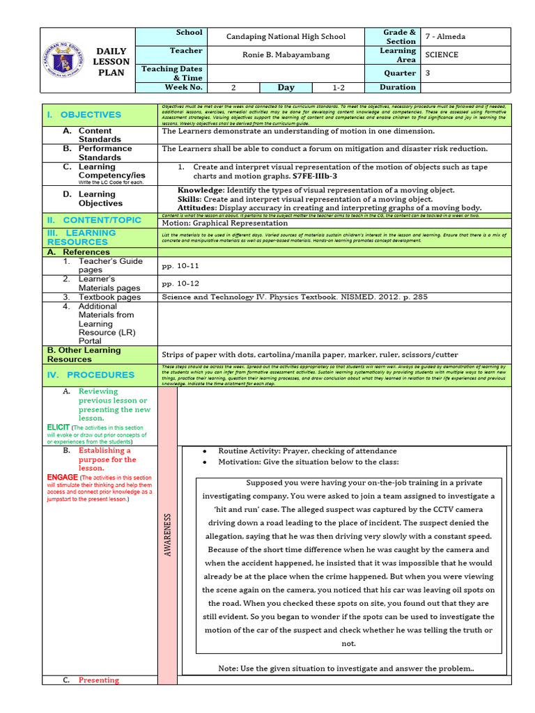 Science 7 DLP Q3W2D1-2 | PDF | Acceleration | Educational Assessment