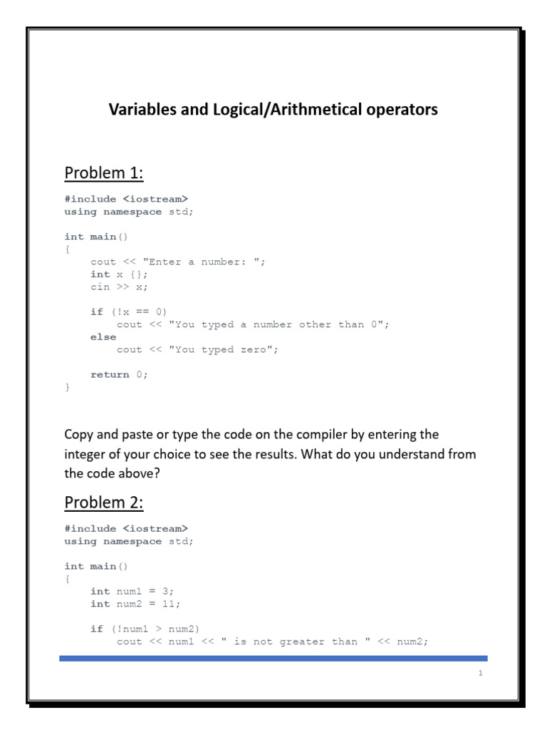 C++ Variables and Operators Exercises | PDF | Computers
