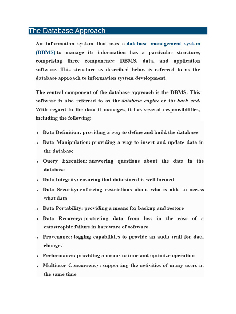 The Database Approach | PDF | Databases | Software Engineering