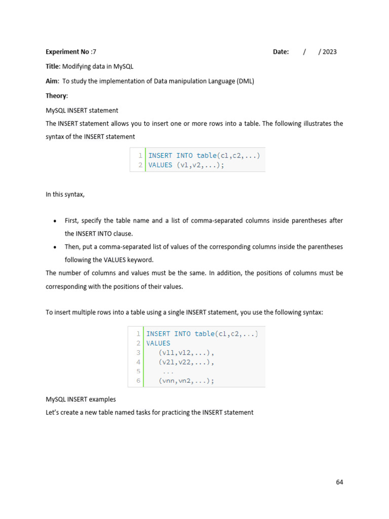 Experiment No 7 | PDF | Table (Database) | Computer Data