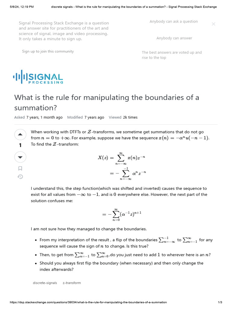 Discrete Signals - What Is The Rule For Manipulating The Boundaries of ...