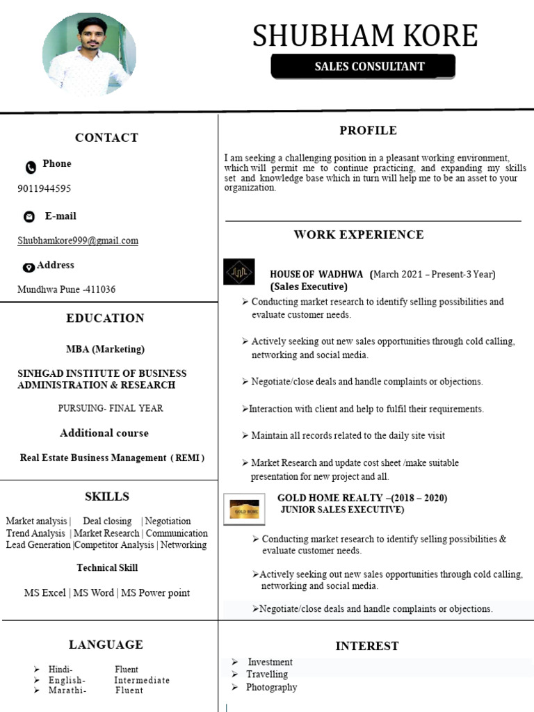 Shubham Kore Resume | PDF | Sales | Business