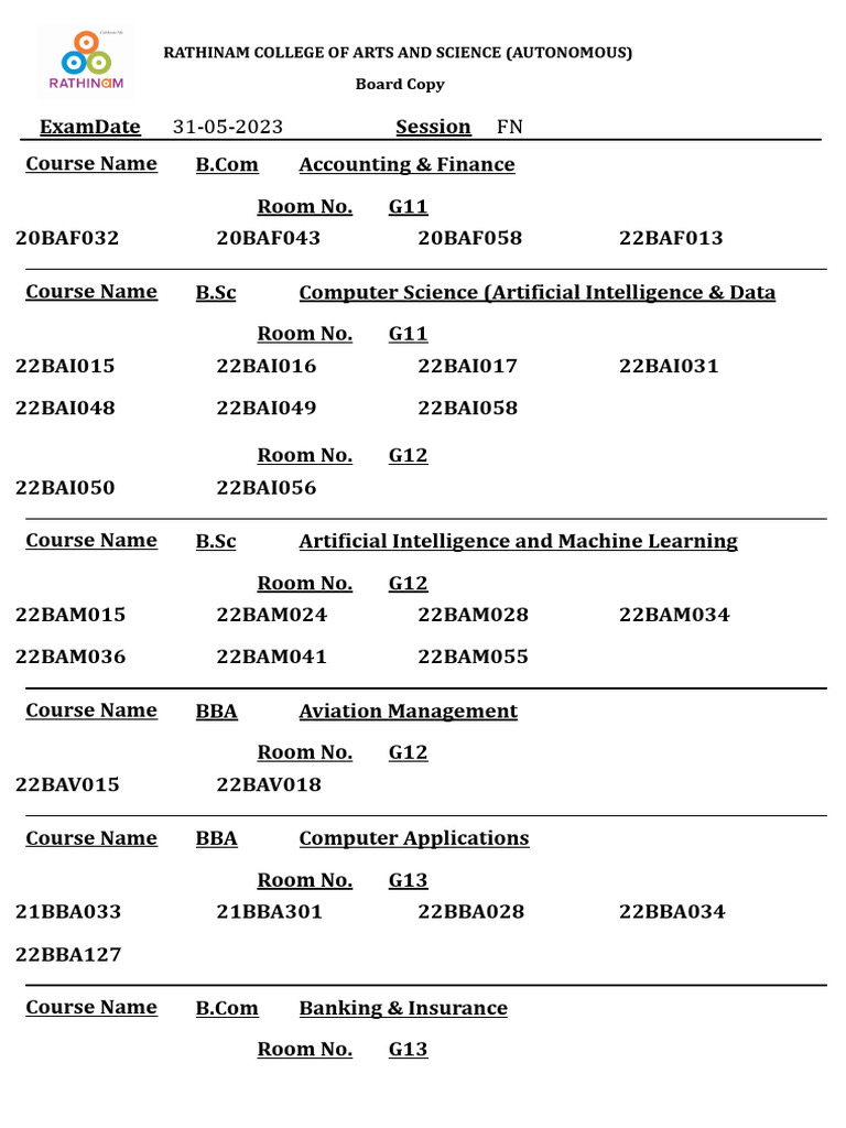 Seating Arrangement - 31-05-2023 - FN | PDF | Computer Science | Computing