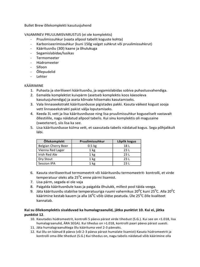 BulletBrew Juhend | PDF
