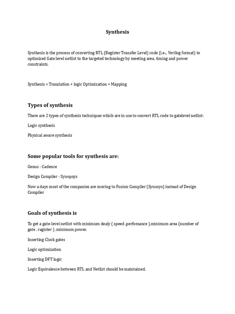 Synthesis | PDF | Logic Synthesis | Hardware Description Language