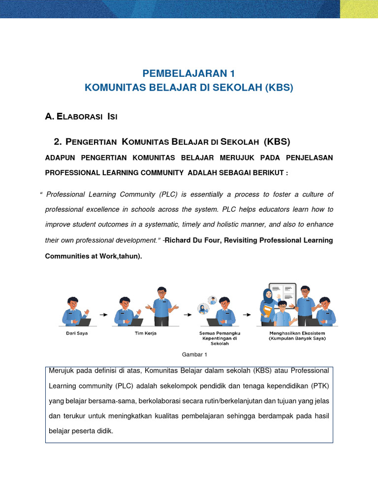 Pengertian Komunitas Belajar Di Sekolah (KBS) | PDF