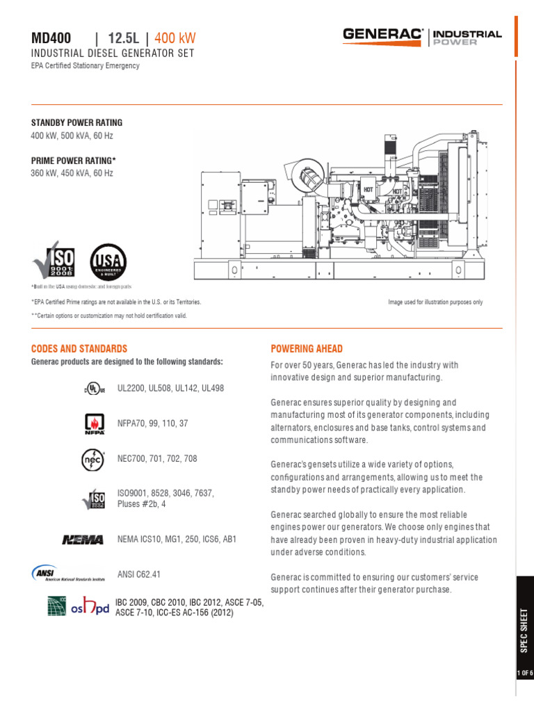 md400 400kw Diesel Generator Mps Specsheet | PDF | Internal Combustion ...