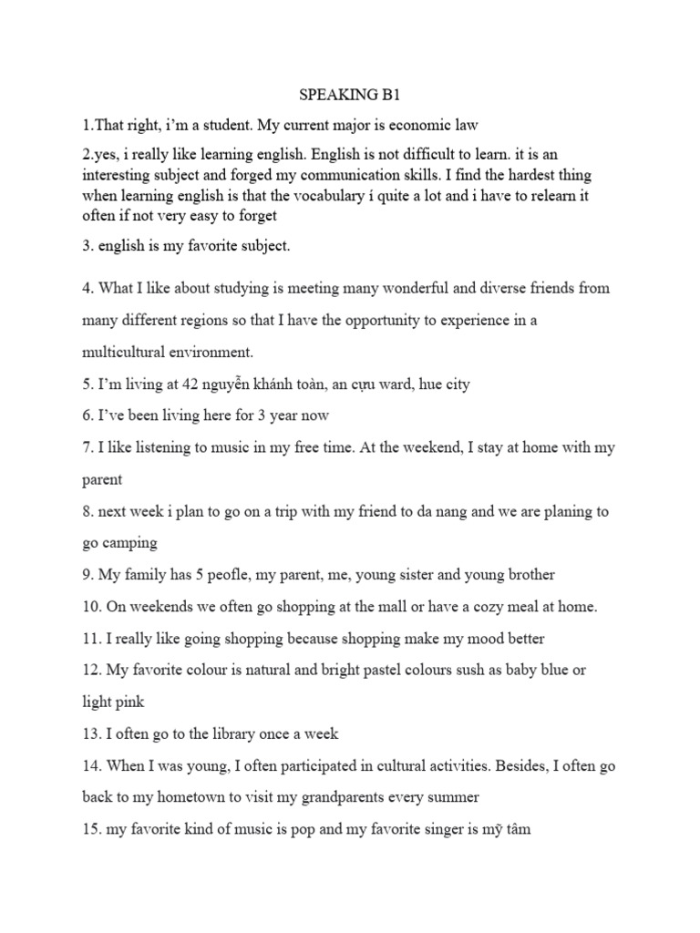 Speaking b1 | PDF