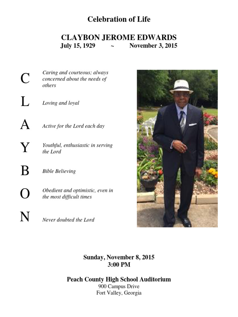 C L A Y B O N: Celebration of Life Claybon Jerome Edwards | PDF ...
