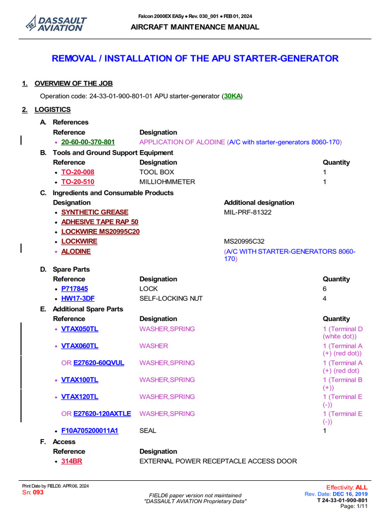 T 24-33-01-900-801-Removal Installation of The Apu Starter-Generato ...