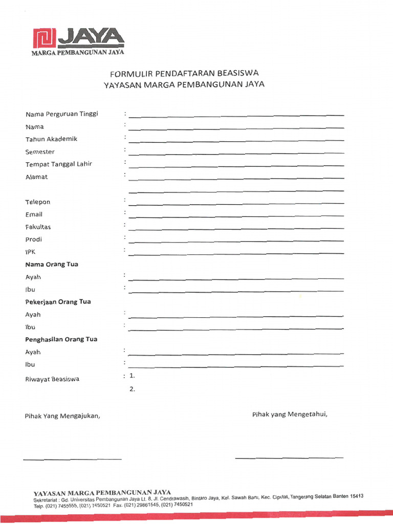 Formulir Beasiswa 1 | PDF