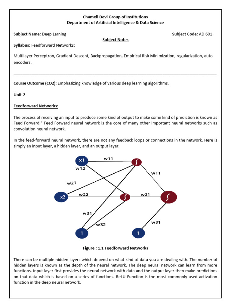 AD601 Deep Learning Unit-2 Notes | PDF | Artificial Neural Network ...