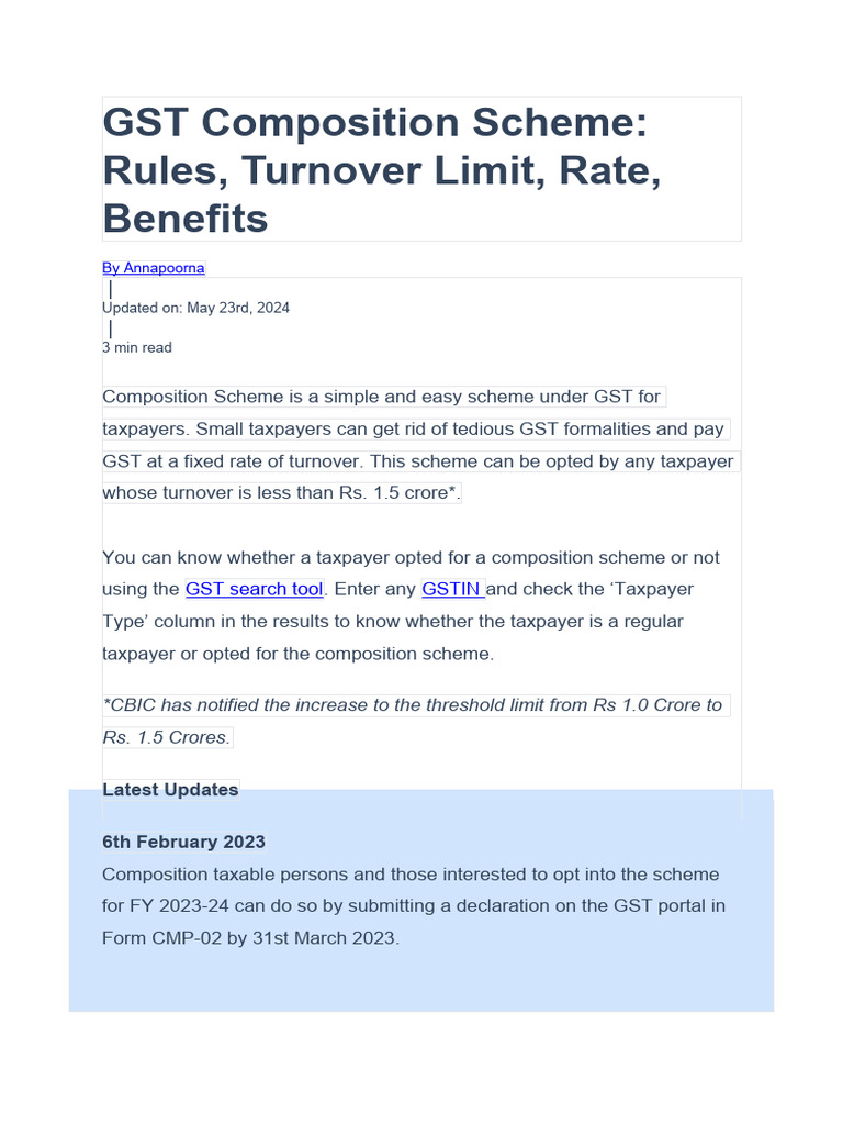 GST Composition Scheme Overview 2023-24 | PDF | Economies | Public Finance