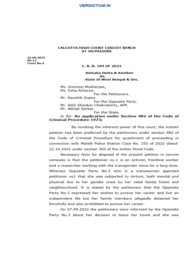 Avinaba Dutta Another V State of West Bengal Orswatermark 1536475 | PDF | Kidnapping | Crimes