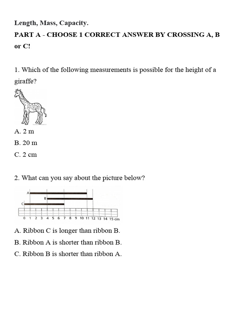 Grade 2 Measurement Worksheet | PDF | Length | Litre