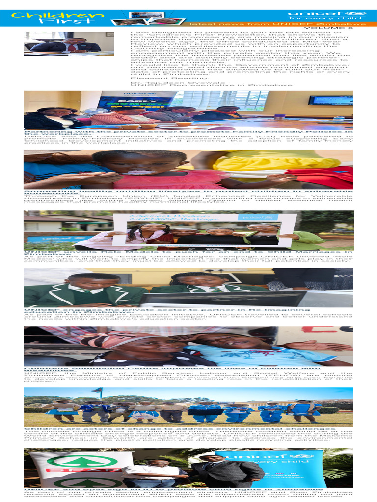 Children's First' Newsletter 6th Edition | PDF | Unicef | Zimbabwe