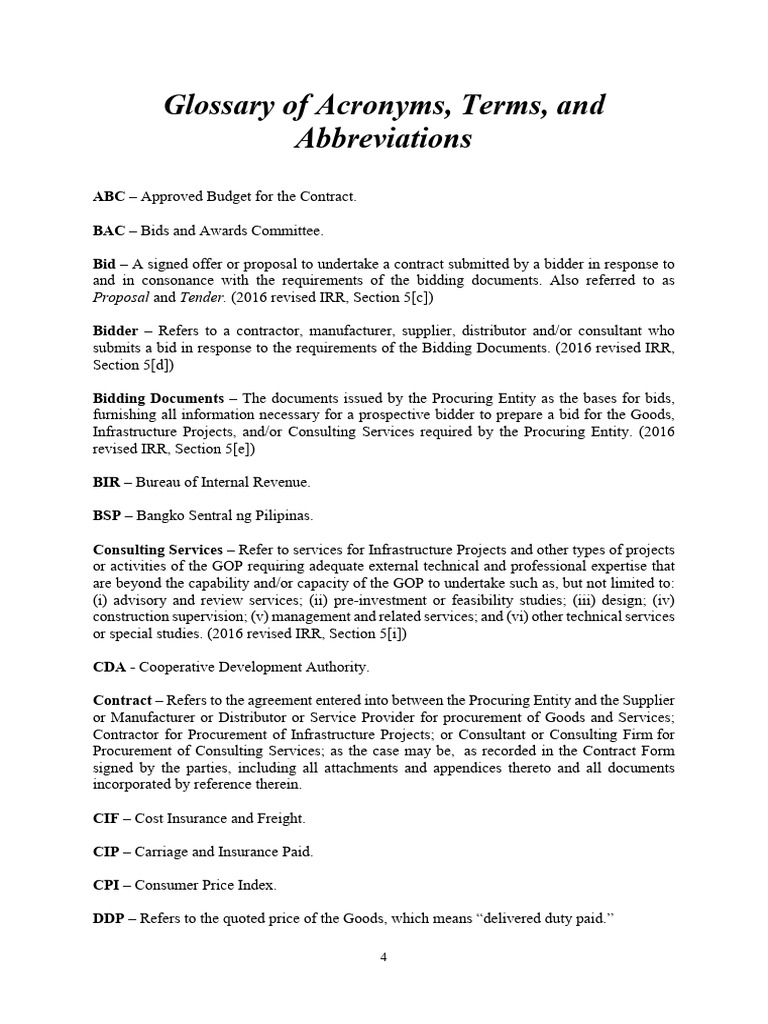 Glossary of Philippine Bidding Documents | PDF | Business | Economies
