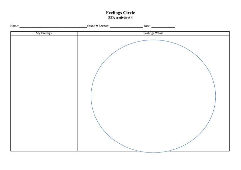Feelings Circle Act 4 Activity Sheet | PDF | Career & Growth | Self ...