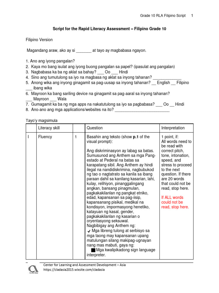 GRade 10 RLA F Post Test | PDF