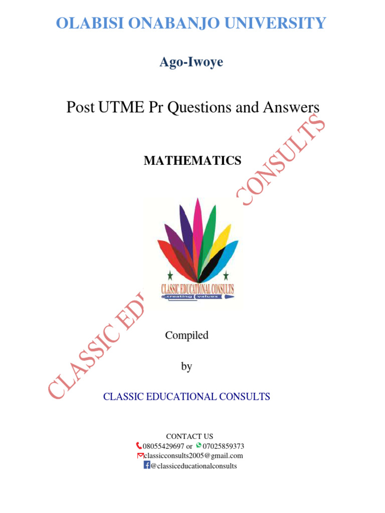 OOU Post UTME Mathematics Guide | PDF