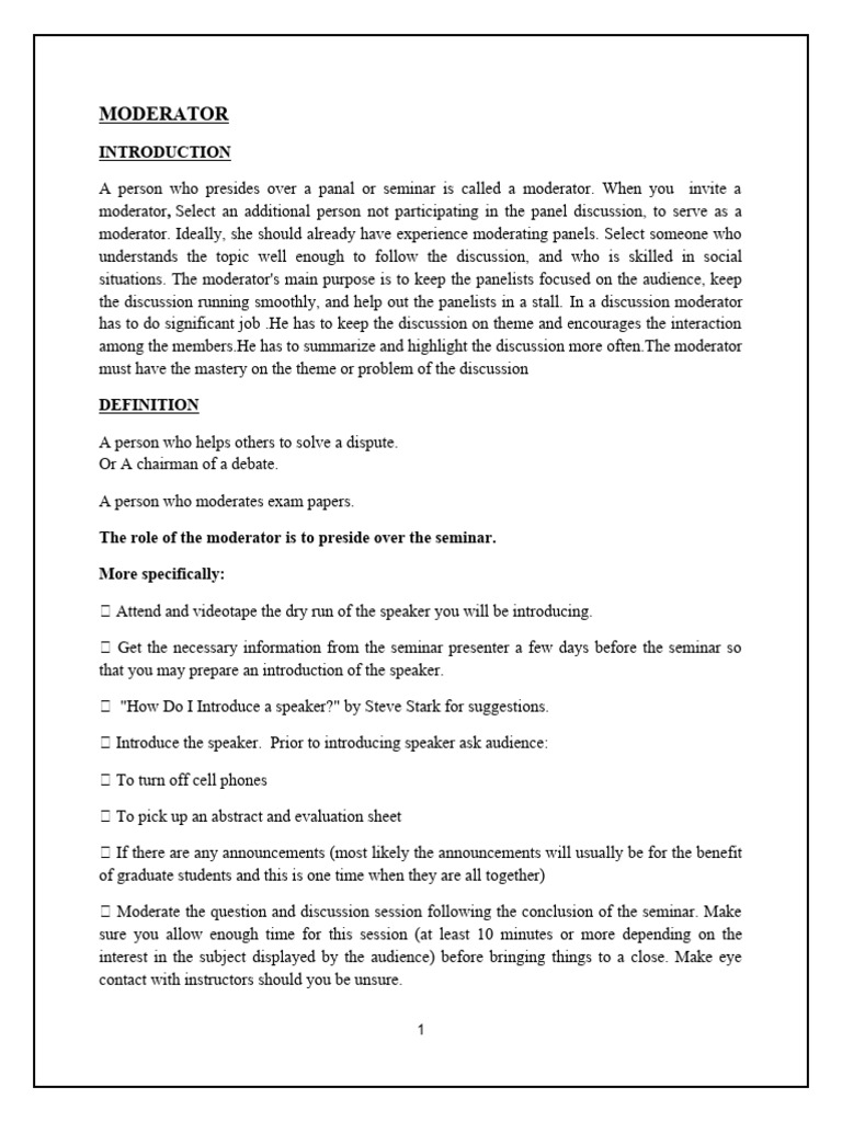 MODERATOR | PDF | Experience | Expert