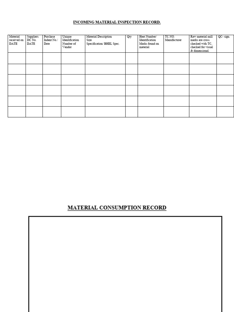 Incoming Material Register | PDF