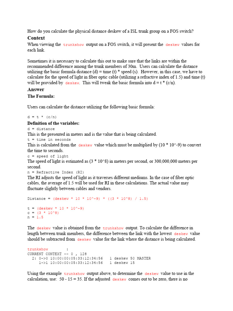 How Do You Calculate The Physical Distance Deskew of A ISL Trunk Group ...