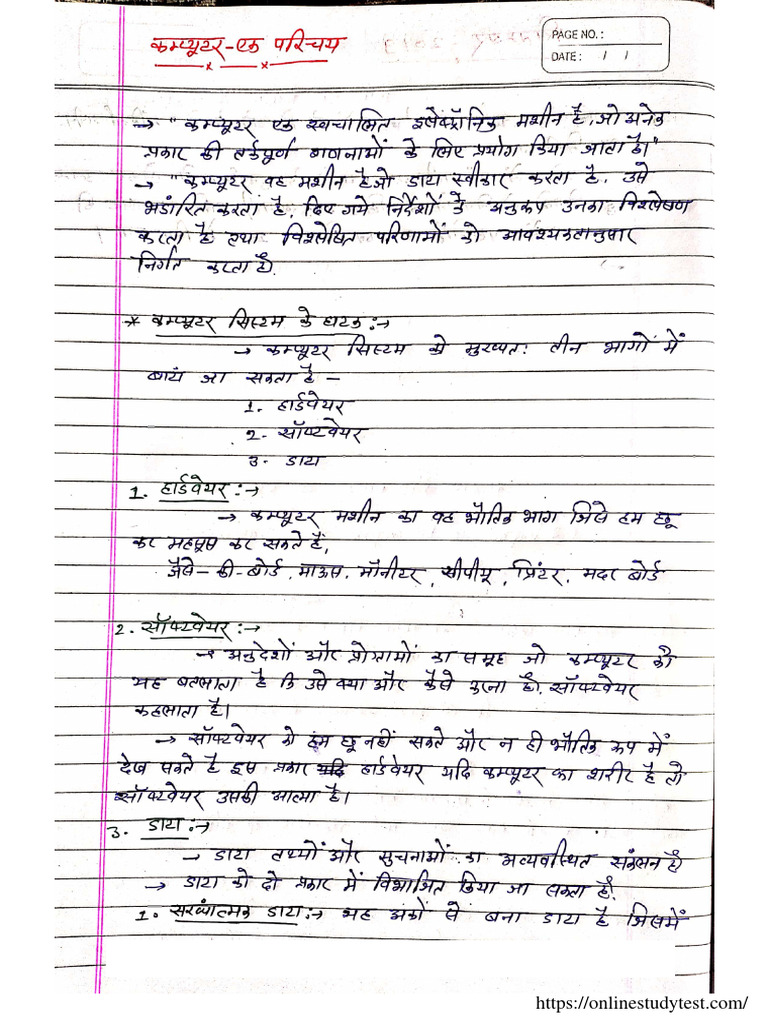 Computer Handwritten Notes (Onlinestudytest) | PDF
