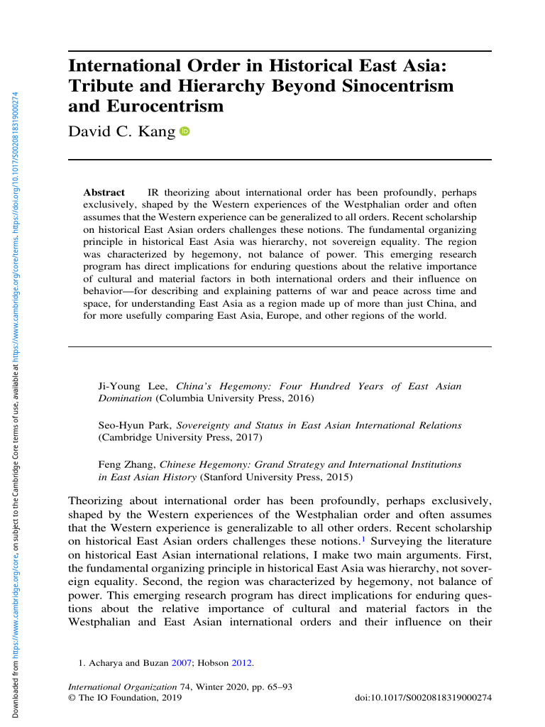 Kang - International Order in Historical East Asia - Tribute and ...