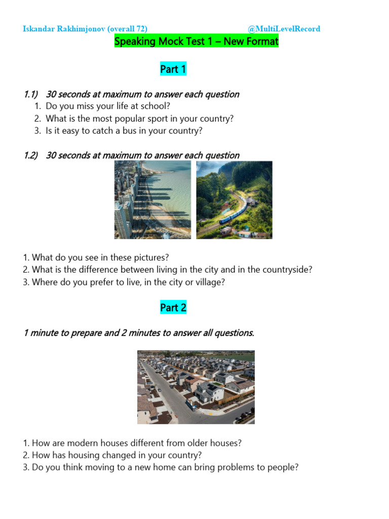 Multilevel Speaking Mock Tests Overview | PDF | Communication | Human ...