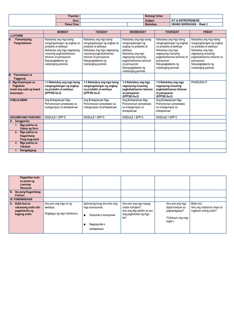 DLL Week 2 Epp V | PDF