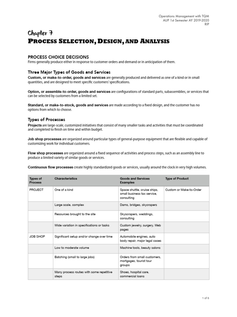Chapter 7 Process Selection, Design, and Analysis | PDF | Operations Management | Goods