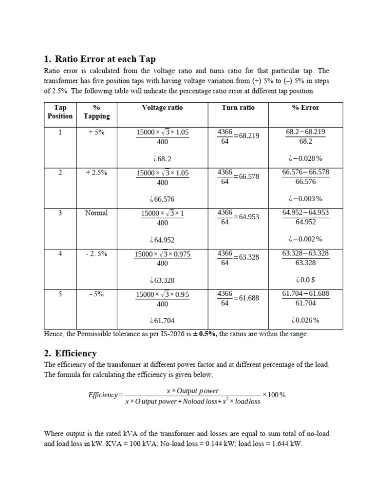 Transformer Ratio Error and Efficiency Analysis | PDF | Transformer ...