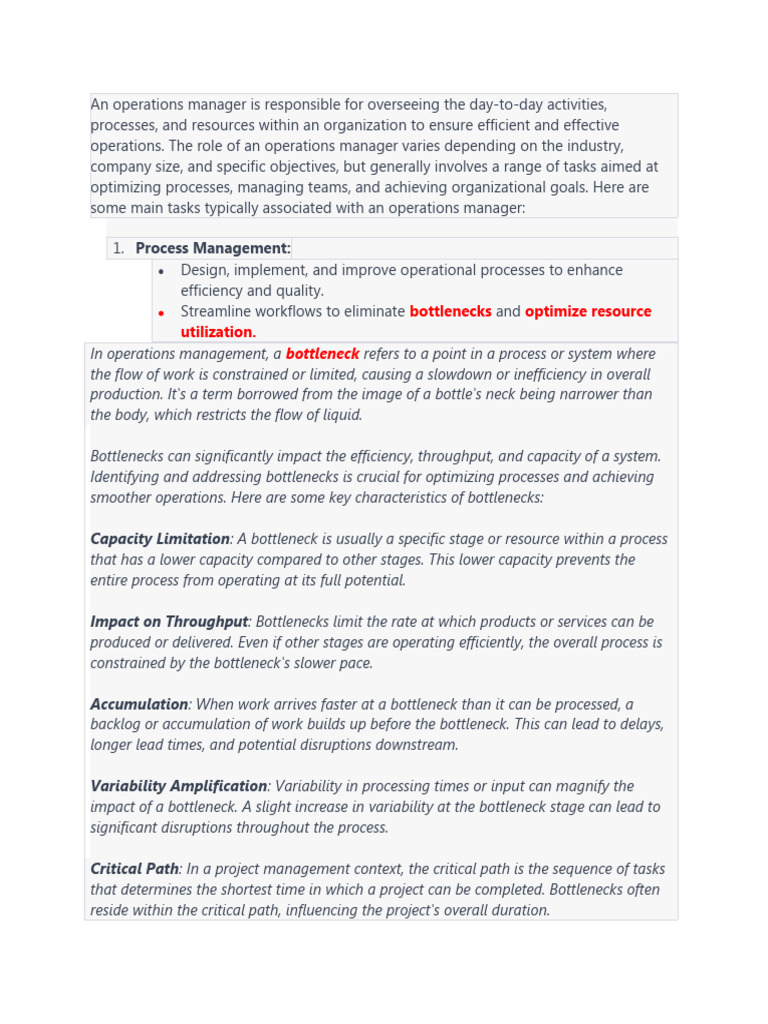 An Operations Manager Tasks | PDF | Performance Indicator | Business ...
