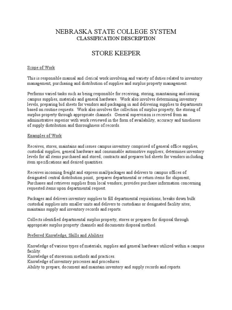 Store Keeper | Inventory | Production And Manufacturing | Free 30-day ...