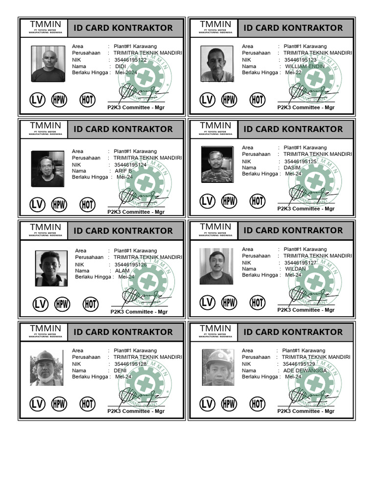 ID CARD TMMIN Karawang | PDF | Teknologi & Rekayasa