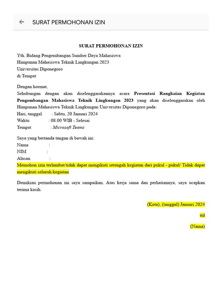 Surat Permohonan Izin | PDF